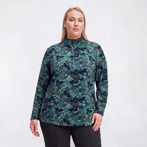 Click here for Plus Size Hasting & Smith 1/2 Zip Leaf Mock Neck T... prices